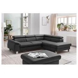 Ecksofa COTTA "Komaris L-Form, B: 249 cm", schwarz, B:249cm H:72cm T:100cm, Microfaser PRIMABELLE (100% Polyester);Kunstleder SOFTLUX;Feinstruktur (100% Polyester);Kunstleder SOFTLUX/Struktur (100% Polyester);NaturLEDER, Sofas, Ecksofa, mit Kopfteilverstellung, optional Bettfunktion, Bettkasten & Licht