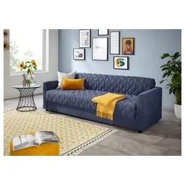 Schlafsofa Home Affaire "Kelly", blau, B:226cm H:78cm T:86cm, Sofas, Schlafsofa, Topper inklusive; mit Federkern, Bezug ist abnehmbar