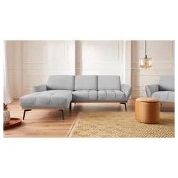 Ecksofa exxpo - SOFA FASHION "Palic, inkl. R&uuml;ckenverstellung, bequem, elegant, Breite 245cm, L-Form", silber, B:245cm H:87cm T:185cm, Webstoff Premium: 67% Polyester, 33% Baumwolle;Webstoff: 100% Polyester;Velours: 100% Polyester, Sofas, Ecksofa, vom Sofa zum Hochlehner. Hohe F&uuml;&szlig;e und Holzblende als Designmerkmal