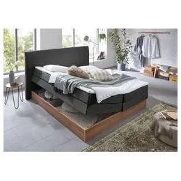 Boxspringbett Home Affaire "Blomen", grau (anthrazit), B:182cm L:224cm, Komplettbetten, Boxspringbett, mit Walnuss-Dekor, mit Bettkasten, verschiedene H&auml;rtegrade, mit Topper