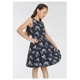 Jerseykleid Kidsworld "- Skaterkleid mit Blumen bedruckt", M&auml;dchen, Gr. 140/146, N-Gr, blau (marine gebl&uuml;mt), Jersey, Obermaterial: 95% Baumwolle, 5% Elasthan, gemustert, mehrfarbig, ausgestellt kniefrei, Rundhals, Kleider Jerseykleid, festliche Anl&auml;sse, kniefreie L&auml;nge, modisch, aus Jerseystoff