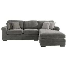Ecksofa Home Affaire "Broughton L-Form", grau (hellgrau), B:279cm H:92cm T:178cm, 100% Polyester, Sofas, Ecksofa, weicher Sitzkomfort, incl. 4 Zierkissen, Keder