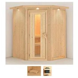 Sauna Karibu "Larin", beige (naturbelassen), ohne Ofen, (ohne Ofen), Saunen, ohne Ofen