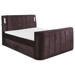 Boxspringbett ED EXCITING DESIGN "Dallas", lila (aubergine, salvador 05 aubergine), B:186cm L:244cm, 100% Polyester, Komplettbetten, Boxspringbett, inkl. Topper, LED-Beleuchtung, TV Halterung und zwei Bettk&auml;sten