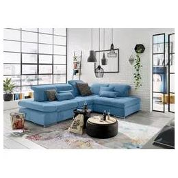 Ecksofa "SO 4100 mit komfortablen Federkern und Kopfteilverstellung", blau (hellblau 1695), B:291cm H:80cm T:226cm, SET ONE BY Musterring, Sofas, Ecksofa, wahlweise mit Bettfunktion und Sitztiefenverstellung, L-Form