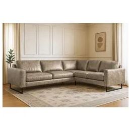 Ecksofa Home Affaire "Pinto, XXL, 250/290 cm, langer Schenkel, Ottomane", grau (taupe), B:290cm H:85cm T:250cm, Luxus-Microfaser in Lederoptik(100% Polyester);Cord (92% Polyester, 8% Polyamide), Sofas, Ecksofa, Cord, Chenille, Lederoptik, mit Keder, Metallf&uuml;&szlig;e, Wellenunterfederung