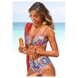 Push-Up-Bikini-Top Vivance "Leilani", Damen, Gr. 36, Cup B, grau (grau, bedruckt), Recycling-Polyamid, bedruckt, floral, Bikini-Oberteile, in getwisteter Optik