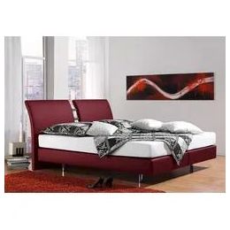 Boxspringbett Home Affaire "Polo", rot (bordeaux), B:195cm L:220cm, Matratzenbezug: Drell (60% Baumwolle, 40% Polyester), Komplettbetten, Boxspringbett, in 3 Matratzenarten, 3 Breiten und 4 Farben