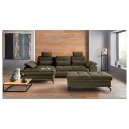 Ecksofa OTTO HOME "Costello L-Form, B: 301 cm mit Sitztiefen-, Armteilverstellung &", gr&uuml;n (oliv), B:301cm H:89cm T:176cm, 100% Polyester;Samtoptik (100% Polyester), Sofas, Ecksofa, 3 Nierenkissen, optional Bettfunktion & Bettkasten