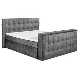 Boxspringbett "Richmond", grau (anthrazit), B:203cm L:243cm, SET ONE BY Musterring, Komplettbetten, Boxspringbett, versenkbarer TV- Halterung mit Fernbedienung