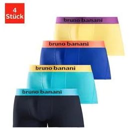 Hipster Bruno Banani, Damen, Gr. S, 4 Stk., bunt (gelb, royalblau, t&uuml;rkis, navy), Jersey, Obermaterial: 95% Baumwolle, 5% Elasthan, unifarben, k&ouml;rpernah, Unterhosen, knapp sitzende Boxershorts mit Logo Webbund aus Baumwollmischung