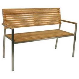 Gartenbank Garden Pleasure "DENVER", braun (braun, silberfarben), H:86cm T:55cm, Teak FSC 100%, Edelstahl 304 geb&uuml;rstet, Sitzb&auml;nke, Gartenbank, 2-Sitzer