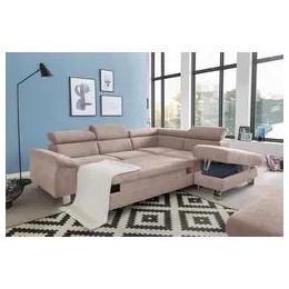 Ecksofa COTTA "Komaris L-Form, B: 249 cm", braun (mud), B:249cm H:72cm T:100cm, Microfaser PRIMABELLE (100% Polyester);Kunstleder SOFTLUX;Feinstruktur (100% Polyester);Kunstleder SOFTLUX/Struktur (100% Polyester);NaturLEDER, Sofas, Ecksofa, mit Kopfteilverstellung, optional Bettfunktion, Bettkasten & Licht