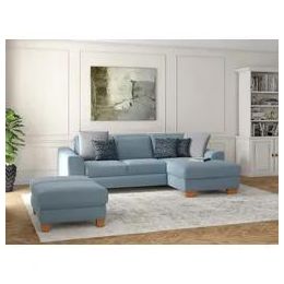 Sit & More Ecksofa SIT & MORE "Dundee L-Form", blau (hellblau), B:264cm H:86cm T:175cm, Sofas, Ecksofa, mit Federkern und Massivholzf&uuml;&szlig;en, wahlweise mit Kopfteilverstellung