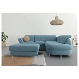 Sit & More Ecksofa SIT & MORE "Apulia L-Form", blau (hellblau), B:250cm H:78cm T:212cm, Webstoff (100% Polyester);Struktur weich (90% Polyester, 10% Polyamid);Luxus-Micofaser Euphoria (100% Polyester);Samtoptik (100% Polyester), Sofas, Ecksofa, wahlweise Bettfunktion, Bettkasten und Kopf- und Armteilverstellung