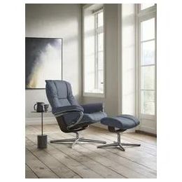 Relaxsessel stressless "Mayfair", blau (sparrow blau paloma), B:79cm H:102cm T:73cm, Leder PALOMA: PALOMA ist ein durchgef&auml;rbtes Semianilin-M&ouml;belleder mit nat&uuml;rlicher Narbung., Sessel, Relaxsessel, mit Hocker, mit Cross Base, Gr&ouml;&szlig;e S, M & L, Holzakzent Wenge