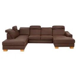 Wohnlandschaft Home Affaire "Dundee U-Form", braun (dunkelbraun), B:338cm H:86cm T:219cm, Luxus-Microfaser Lederoptik (100% Polyester), Sofas, Wohnlandschaft, wahlweise mit Kopfteilverstellung und zus&auml;tzlich mit Bettfunktion