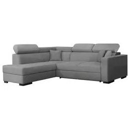 Ecksofa Home Affaire "Tulio L-Form", silber, B:267cm H:95cm T:198cm, Struktur fein (100% Polyester);Struktur (100% Polyester);Samtstruktur (100% Polyester), Sofas, Ecksofa, wahlweise mit Bettfunktion und Bettkasten, incl. 3 Zierkissen