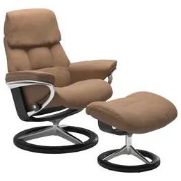 Relaxsessel stressless "Ruby", braun (latte batick), B:76cm H:100cm T:75cm, Leder PALOMA: durchgef&auml;rbtes Semianilin-M&ouml;belleder;Leder BATICK: durchgef&auml;rbtes und genarbtes M&ouml;belleder, Sessel, Relaxsessel, mit Signature Base, Gr&ouml;&szlig;e S, Gestell Eiche, Wenge, Braun & Schwarz