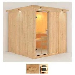 Sauna Karibu "Rodin", beige (naturbelassen), ohne Ofen, (ohne Ofen), Saunen, ohne Ofen