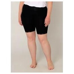 Radlerhose Base Level Curvy "Ava", Damen, Gr. 44, N-Gr, schwarz, Jersey, Obermaterial: 94% Viskose, 6% Elasthan, unifarben, Basic, figurbetont ca. Mitte Oberschenkel, Hosen Radlerhose, mit Spitzenkante