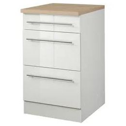 Unterschrank KOCHSTATION "KS-Wien", wei&szlig; (wei&szlig; hochglanz), B:50cm H:85cm T:60cm, Holzwerkstoff, MDF, Schr&auml;nke, Unterschrank, Breite 50 cm, mit 1 Schubkasten und 2 Ausz&uuml;gen