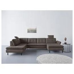 Wohnlandschaft Home Affaire "Birkholm U-Form", grau (anthrazit), B:347cm H:83cm T:226cm, 100% Polyester, Sofas, Wohnlandschaft, Armlehnverstellung, auch in Easy Clean Bezug - mit Wasser zu reinigen