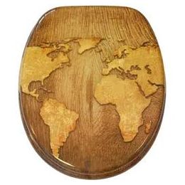WC-Sitz Sanilo "World Map", braun (holzfarben, braun), B:37,7cm L:47cm, MDF - Mitteldichte Holzfaserplatte, WC-Sitze, mit Absenkautomatik