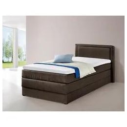 Boxspringbett Hapo, braun, Liegefl&auml;che B/L: 100cm x 200cm, kein H&auml;rtegrad, 7-Zonen-Kaltschaummatratze, Kopfteil, seitliche Unterbox und Obermatratze sind mit pflegeleichtem Feinstrukturstoff in Leinenoptik (100% Polyester) bezogen;Die Oberseite der Unterfederung und die Ober- und Unterseite der Obermatratze sind jeweils mit einem rutschhemmenden Stoff aus 100% Polyester bespannt., Komplettbetten, 