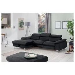 Ecksofa COTTA "Komaris L-Form, B: 244 cm", grau (lava), B:244cm H:72cm T:166cm, Microfaser PRIMABELLE (100% Polyester);Kunstleder SOFTLUX(100%Polyurethan);Feinstruktur (100% Polyester);Kunstleder SOFTLUX/Struktur (100%Polyurethan, 90%Polyester, 10% Polyacryl), Sofas, Ecksofa, mit Kopfteilverstellung, optional Bettfunktion, Bettkasten & Licht, Topseller
