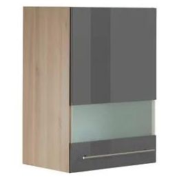 Glash&auml;ngeschrank Optifit "Bern", grau (grau hochglanz, akaziefarben), B:50cm H:70,4cm T:34,9cm, Schr&auml;nke, Glash&auml;ngeschrank, Breite 50 cm, Front mit Milchglas-Einsatz, mit Metallgriff