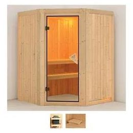 Sauna Karibu "Nanna", beige (naturbelassen), ohne Ofen, (ohne Ofen), Saunen, ohne Ofen