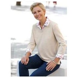 2-in-1-Shirt Classic Basics "Shirt", Damen, Gr. 54, beige (sand, meliert), 85% Polyester, 15% Viskose, gebl&uuml;mt, unifarben, V-Ausschnitt, Shirts 2-in-1 Shirt