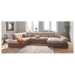 Wohnlandschaft DOMO collection "PB Moric wahlweise mit Bettfunktion und Armteilverstellung U-Form", braun (espresso, beige, braun, braun), B:353cm H:80cm T:95cm, Zierkissen: Struktur (90% Polyester, 10% Polyacryl);Microfaser PRIMABELLE (100% Polyester) / Struktur (90% Polyester, 10% Polyacryl);Kunstleder SOFTLUX / Struktur (90% Polyester, 10% Polyacryl), Sofas, Wohnlandschaft, XXL-Format B/T/H: 35