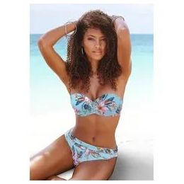 B&uuml;gel-Bandeau-Bikini-Top Lascana "Malia", Damen, Gr. 36, Cup D, blau (hellblau, bedruckt), Microfaser, Microfaser, Polyamid, bedruckt, floral, Bikini-Oberteile, mit tropischem Print