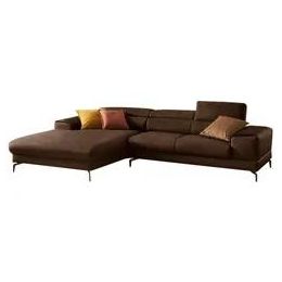 Ecksofa W.Schillig "Piedroo, Designsofa mit tollem Sitzkomfort, elegant und bequem, L-Form", braun (chocolate s37), B:303cm H:70cm T:193cm, Stoff S37 (100% Polyester): Luxus-Microfaser in Lederoptik, Sofas, Ecksofa, Kopfteilverstellung, wahlweise mit Sitztiefenverstellung, Breite 303cm
