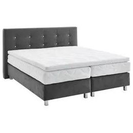 Boxspringbett, grau (anthrazit), B:175cm L:210cm, Bezug: Microvelours 100% Polyester;Polsterung: 100% Polyester, Westfalia Schlafkomfort, Komplettbetten, Boxspringbett, mit Kn&ouml;pfen in Kristalloptik, wahlweise mit Topper