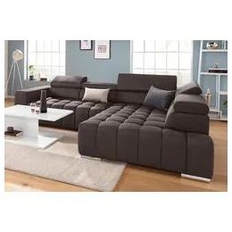 Ecksofa exxpo - SOFA FASHION "Elias, aktuelle Kreuzsteppung im Sitz, bequem, Breite 307cm, L-Form", braun (mocca), B:307cm H:94cm T:201cm, Struktur ( 100% Polyester), Sofas, Ecksofa, mit Kopf- bzw. R&uuml;ckenverstellung, wahlweise mit Bettfunktion