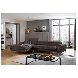 Ecksofa W.Schillig "piedroo, Designsofa mit tollem Sitzkomfort, bequem und elegant, L-Form", braun (mocca s37), B:343cm H:70cm T:193cm, Stoff S37 (100% Polyester): Luxus-Microfaser in Lederoptik, Sofas, Ecksofa, Kopfteilverstellung, wahlweise mit Sitztiefenverstellung, Breite 343cm