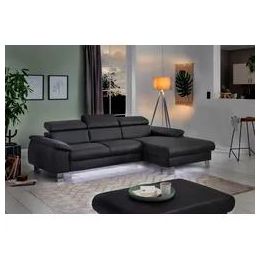Ecksofa COTTA "Komaris L-Form, B: 244 cm", schwarz, B:244cm H:72cm T:166cm, Microfaser PRIMABELLE (100% Polyester);Kunstleder SOFTLUX(100%Polyurethan);Feinstruktur (100% Polyester);Kunstleder SOFTLUX/Struktur (100%Polyurethan, 90%Polyester, 10% Polyacryl), Sofas, Ecksofa, mit Kopfteilverstellung, optional Bettfunktion, Bettkasten & Licht, Topseller