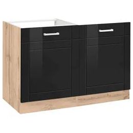 Sp&uuml;lenschrank KOCHSTATION "KS-Tinnum", schwarz, B:120cm H:82cm T:60cm, Holzwerkstoff, Schr&auml;nke, Sp&uuml;lenschrank, 120 cm breit, MDF-Fronten, Metallgriffe, inklusive Einbausp&uuml;le