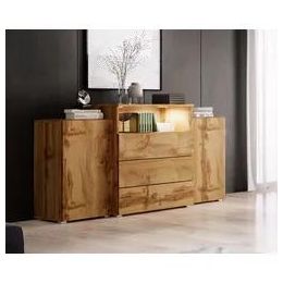 Sideboard Home Affaire "URBAN III", braun (eichefarben wotan), B:150cm H:80,7cm T:39cm, Sideboards, Sideboard, Moderne Kommode mit 3 Schubladen und 4 F&auml;chern, Breite 150 cm, Topseller