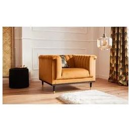 Sessel Home Affaire "Chamby", gold (goldfarben), B:100cm H:71cm T:85cm, Luxus-Microfaser Lederoptik (100% Polyester), Scheuertouren: 40.000, Pilling: 4;Samtoptik (100% Polyester), Scheuertouren >100.000, Pilling: 5, Sessel, Sessel, mit Holzrahmen unten und Steppung im Lehnenbereich