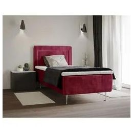 Boxspringbett Home Affaire "Hacer", rot, B:91cm L:208cm, 100% Polyester, Komplettbetten, Boxspringbett, Topper, H2 oder H3 und in Breiten 70,80,90,120,140,160,180 w&auml;hlbar