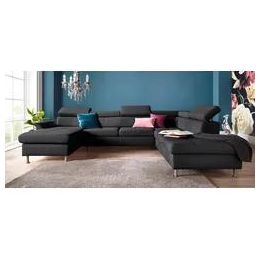 Wohnlandschaft exxpo - SOFA FASHION "Maretto, bequem und komfortabel, viel Platz, Breite 330cm, U-Form", schwarz, B:330cm H:96cm T:230cm, Luxus-Microfaser Vintageoptik (100% Polyester);Webstoff, Sofas, Wohnlandschaft, inkl. Kopfteilverstellung f&uuml;r mehr Sitzkomfort, wahlweise Bettfunktion