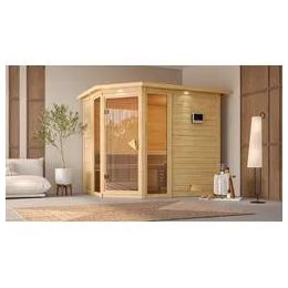 Sauna Karibu "Sina 3", beige (naturbelassen), ohne Ofen, (ohne Ofen), Saunen, ohne Ofen