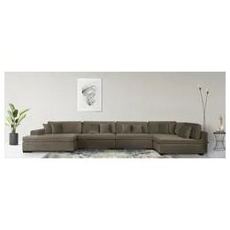 Wohnlandschaft Home Affaire "Skara U-Form", grau (taupe), B:390cm H:86cm T:190cm, 100% Polyester, Sofas, Wohnlandschaft, Lounge-Sofa mit Federkernpolsterung, in vielen Bezugsvarianten