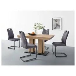 Essgruppe Hela "Tisch ausziehbar 140 -220 cm", braun (braun, anthrazit, grau), Polyester Webstoff, Synchron-Auszug, Holzwerkstoff, Metall, Polyester, Sitzm&ouml;bel-Sets, Essgruppe, Belastbarkeit 140 KG, bequem gepolstert mit Griff