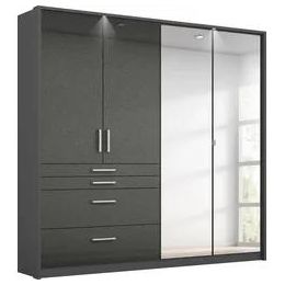 Dreht&uuml;renschrank Rauch "Kleiderschrank Schrank Garderobe Garderobenschrank Topseller HOMBURG", grau (graumetallic, hochglanz effektgrau), B:181cm H:197cm T:54cm, Holzwerkstoff, Schr&auml;nke, Dreht&uuml;renschrank, inkl. Passepartout, oberer Schubkasten mit Einteilung MADE IN GERMANY