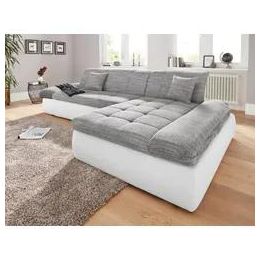 Ecksofa DOMO collection "PB Moric wahlweise mit Bettfunktion + Armteilverstellung, L-Form", wei&szlig; (wei&szlig;, wei&szlig;, grau, grau), B:300cm H:80cm T:172cm, Kunstleder SOFTLUX / Struktur (90% Polyester, 10% Polyacryl);Zierkissen: Struktur (90% Polyester, 10% Polyacryl);Microfaser PRIMABELLE (100% Polyester) / Struktur (90% Polyester, 10% Polyacryl), Sofas, Ecksofa, im XXL-Format, B/T/H:300/172/80 cm, feine 